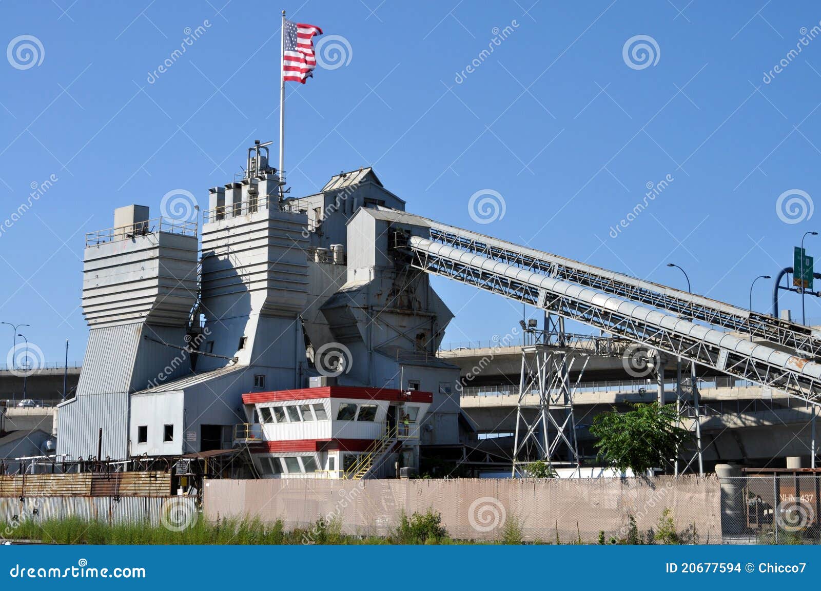Cement Factory with American Flag Stock Photo - Image of conveyor ...