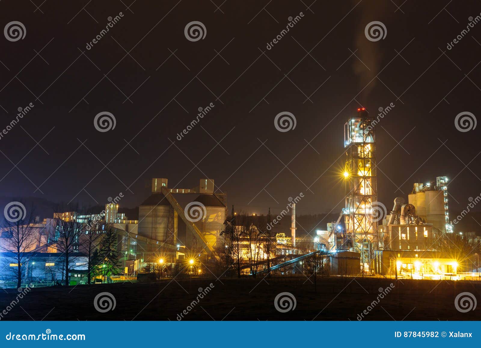 Cement factory at night stock photo. Image of concrete - 87845982