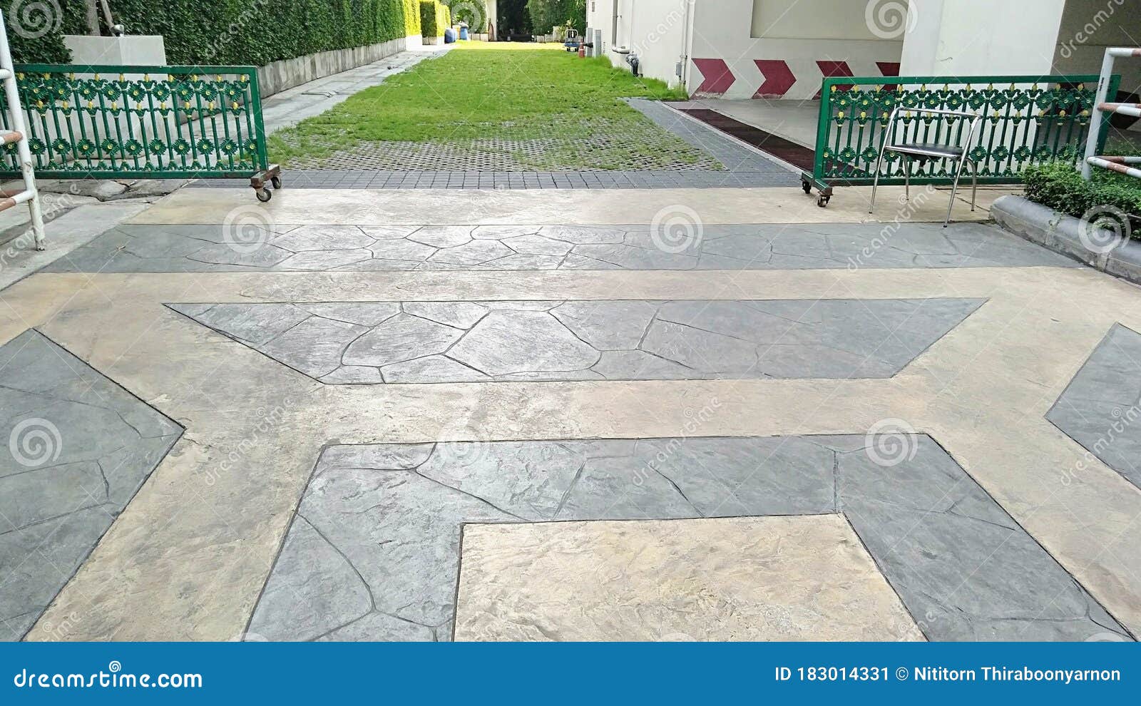 Cement Floor Pattern and Barrier. Stock Image - Image of cement, green ...