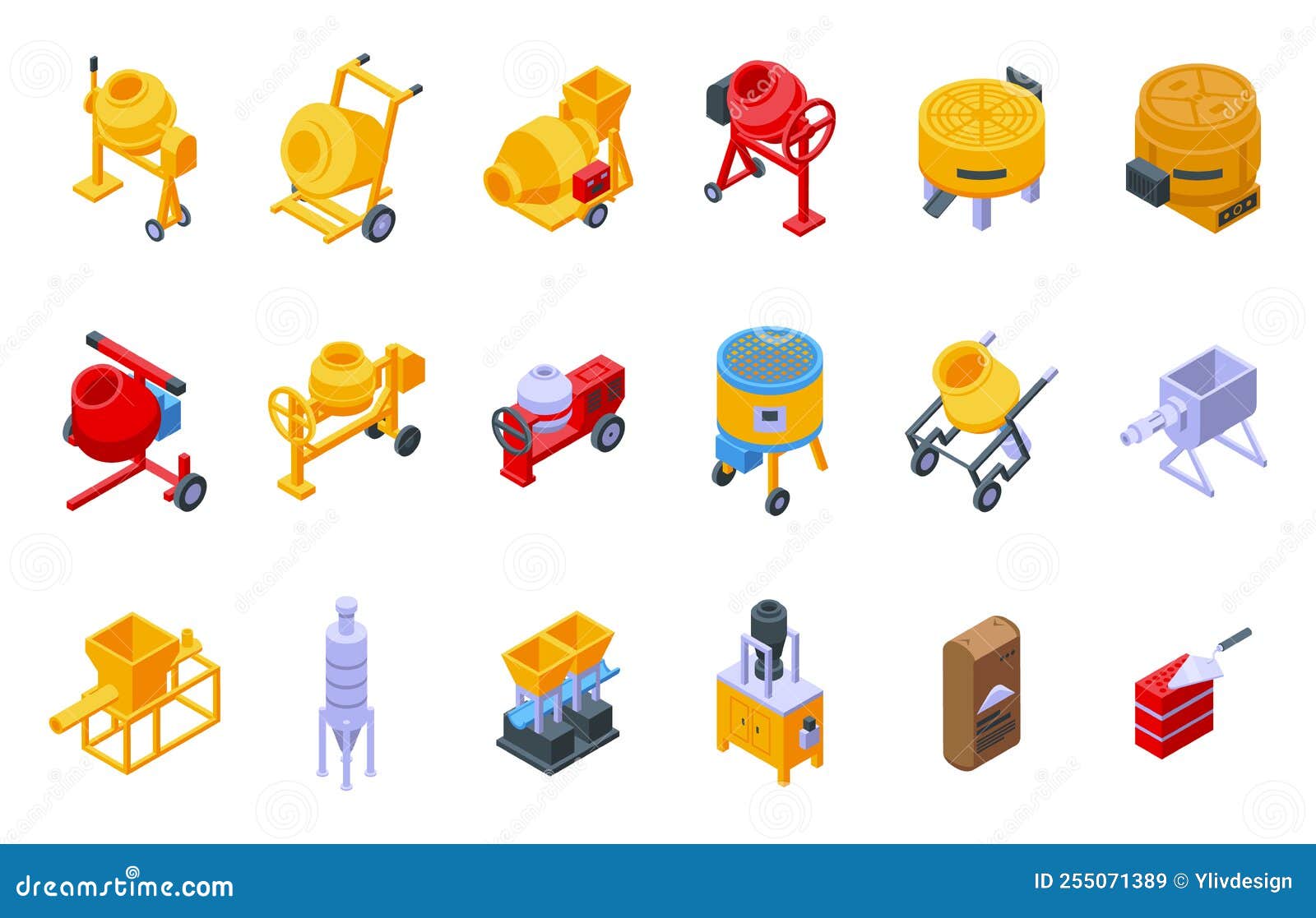 Cement Mixer Icons Set Isometric Vector. Concrete Material Stock Vector ...