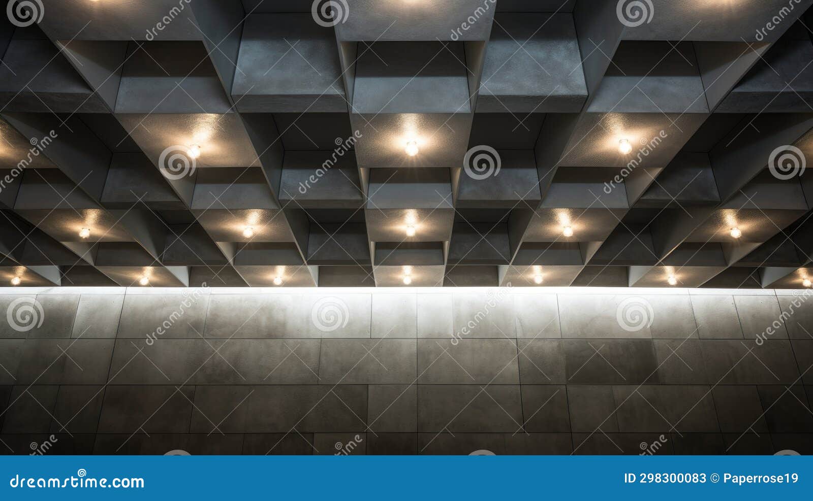 Cement Panel Ceiling Square Block Pattern Lighting Architecture Stock ...