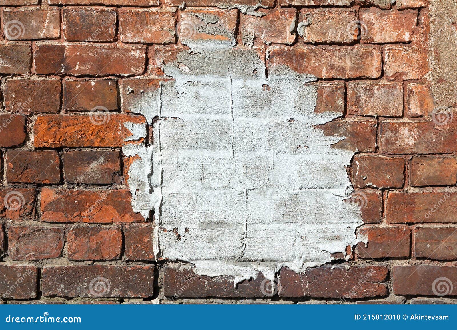 Cement Patch Over Weathered Red Brick Wall Stock Photo - Image of edge ...