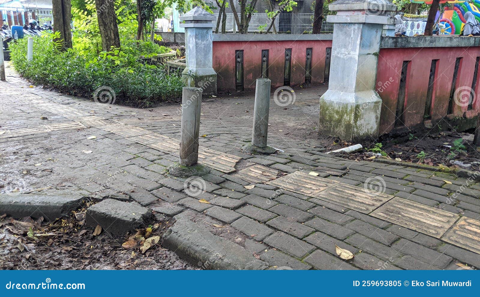 Cement Pegs are Installed in the Middle of the Pedestrian Path Stock ...