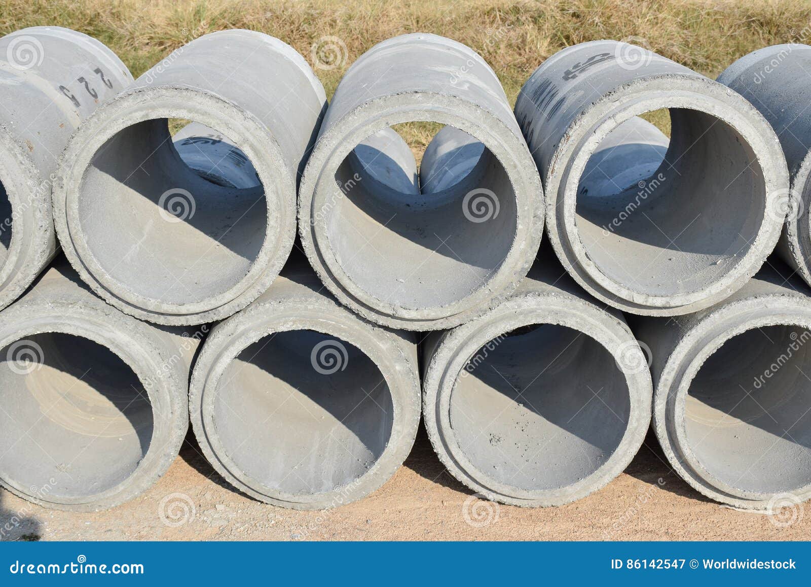 Cement Pipes Stacking at Yard Stock Image - Image of connect, cement ...