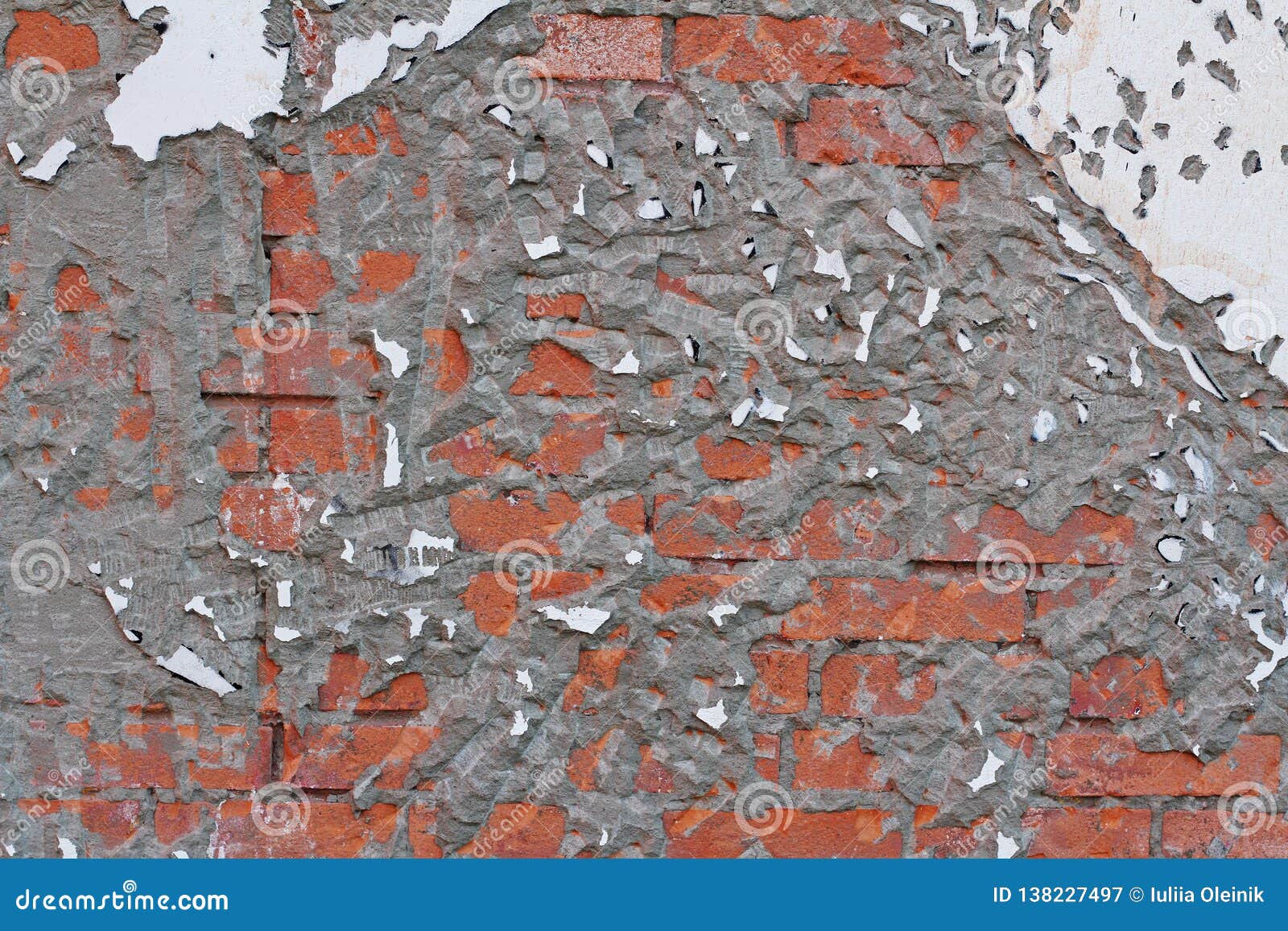 Cement Plaster Destroyed by a Chisel on a Brick Wall Stock Image ...