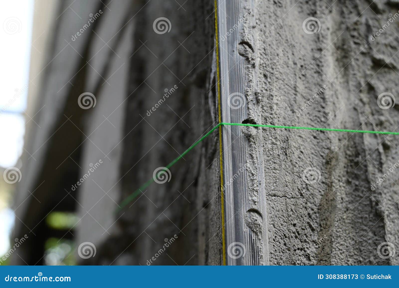 Cement Plaster Texture Background with Green Thread Stock Image - Image ...