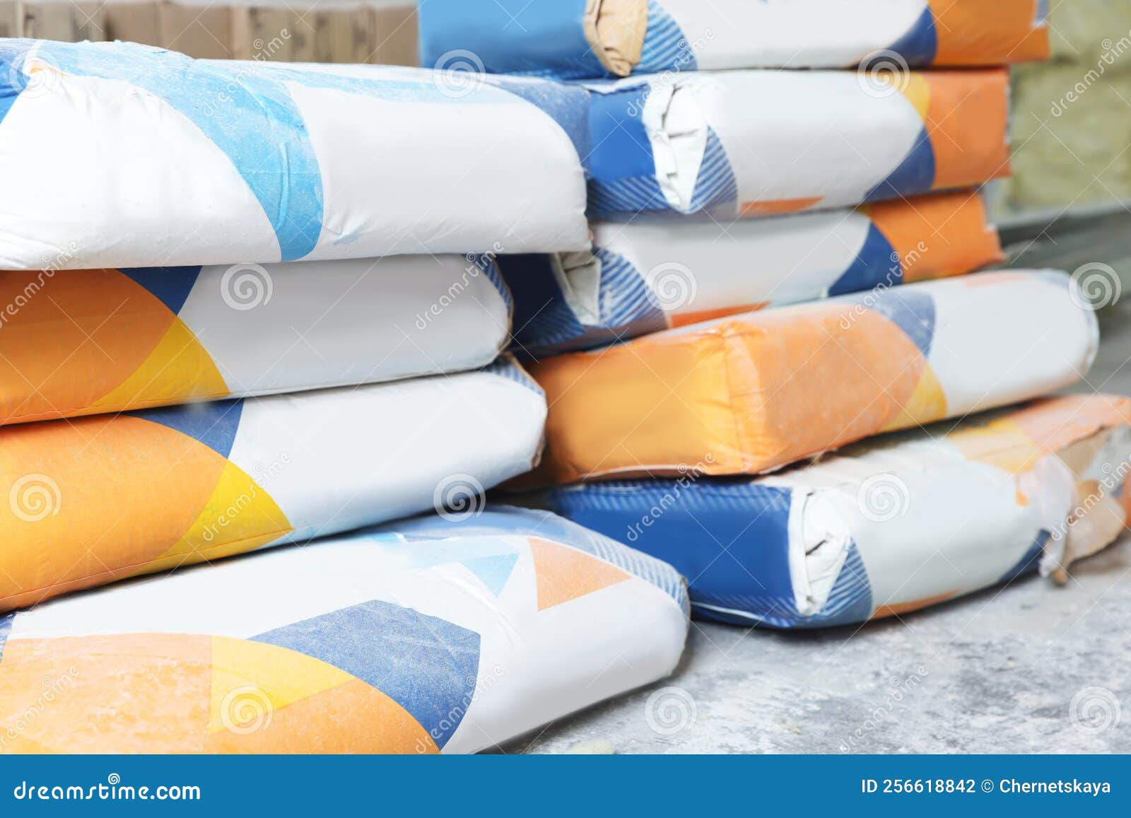 Cement Powder in Bags on Stone Floor Stock Photo - Image of building ...