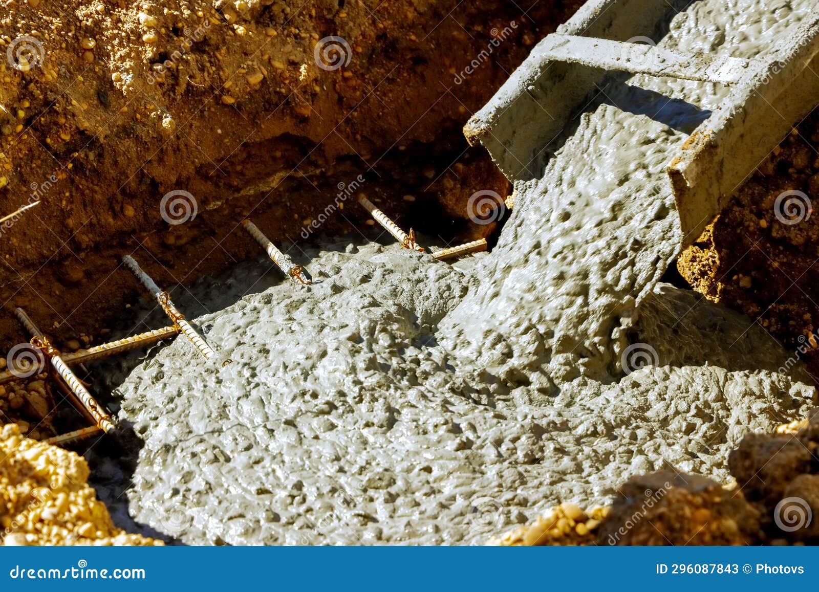Cement Concrete Pouring for Building Foundation by Construction Worker ...
