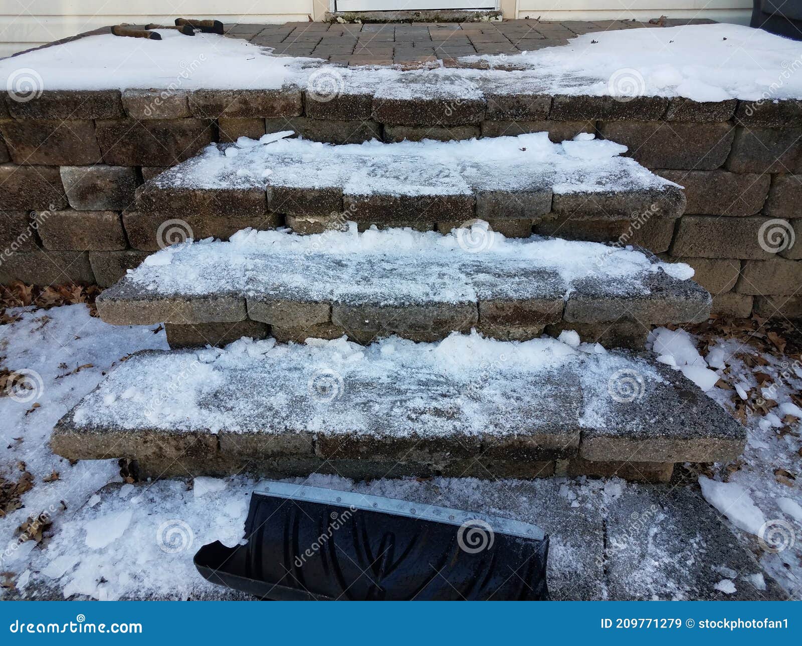 Cement Steps or Stairs with Snow and Snow Shovel Stock Image - Image of ...