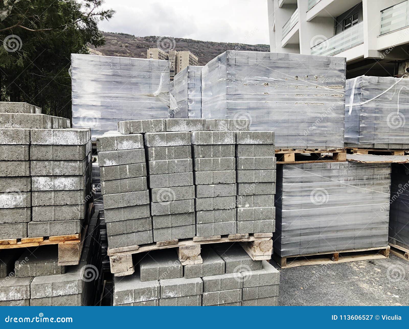 Cement Tile Blocks on the Street for Building Stock Image - Image of ...