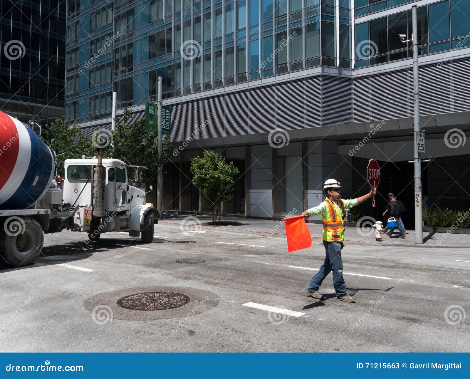 Cement Truck Exiting Construction Site With Flagger Editorial Stock ...