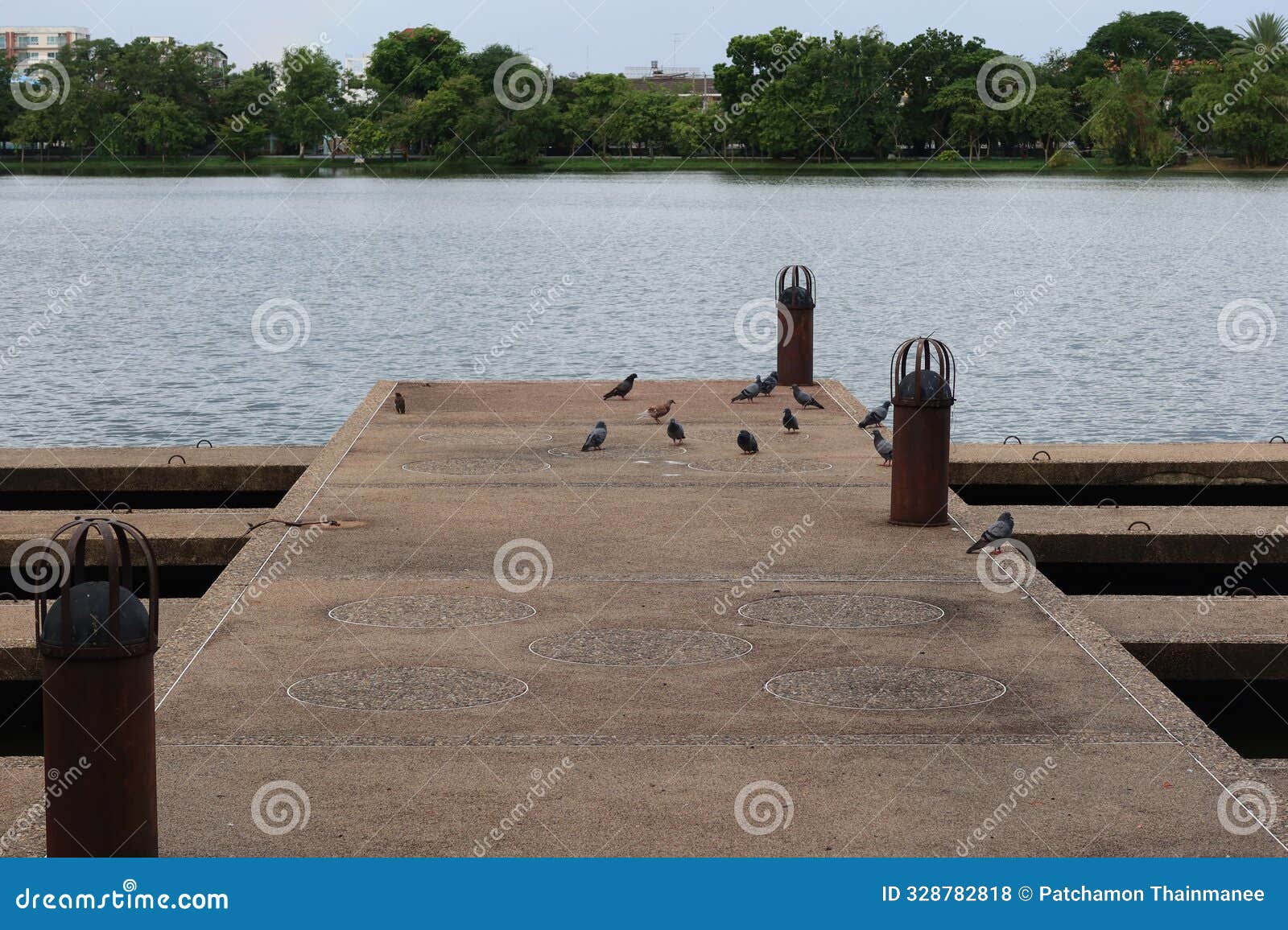 Cement Walkway Bridge, Empty Space in the Park, Background, Large Pond ...