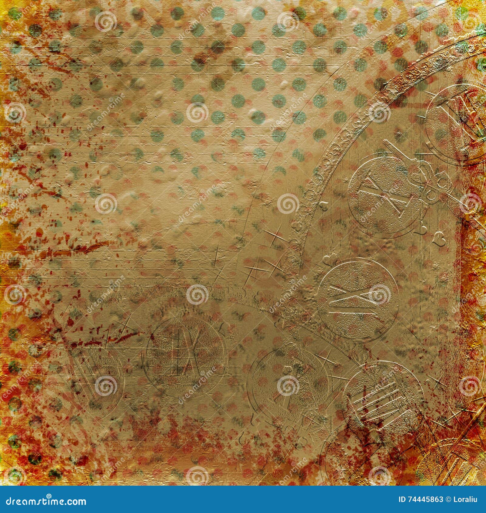 Cement Wall with Relief Pattern Colorful Clockwork and Circle Stock ...