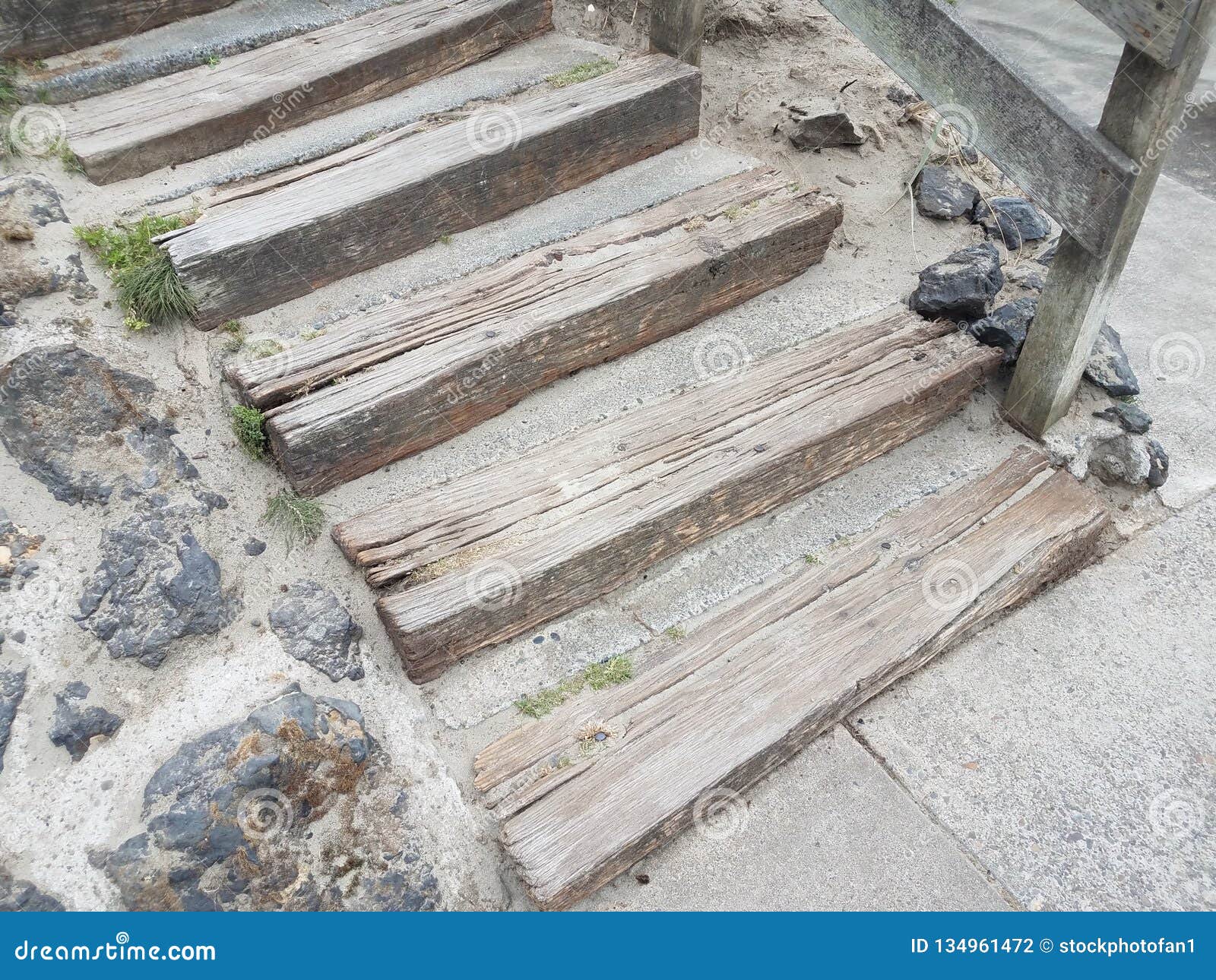 Cement and Wood Steps with Rocks or Stones Stock Photo - Image of steps ...