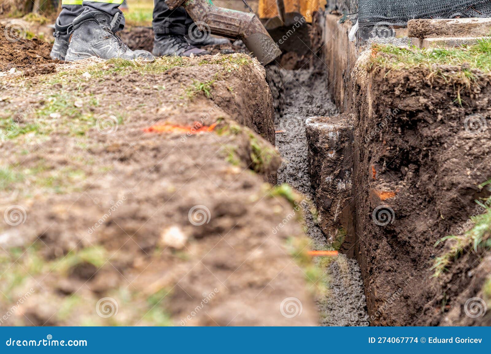 Cementing the Foundation in the Ground when Building a House Stock ...