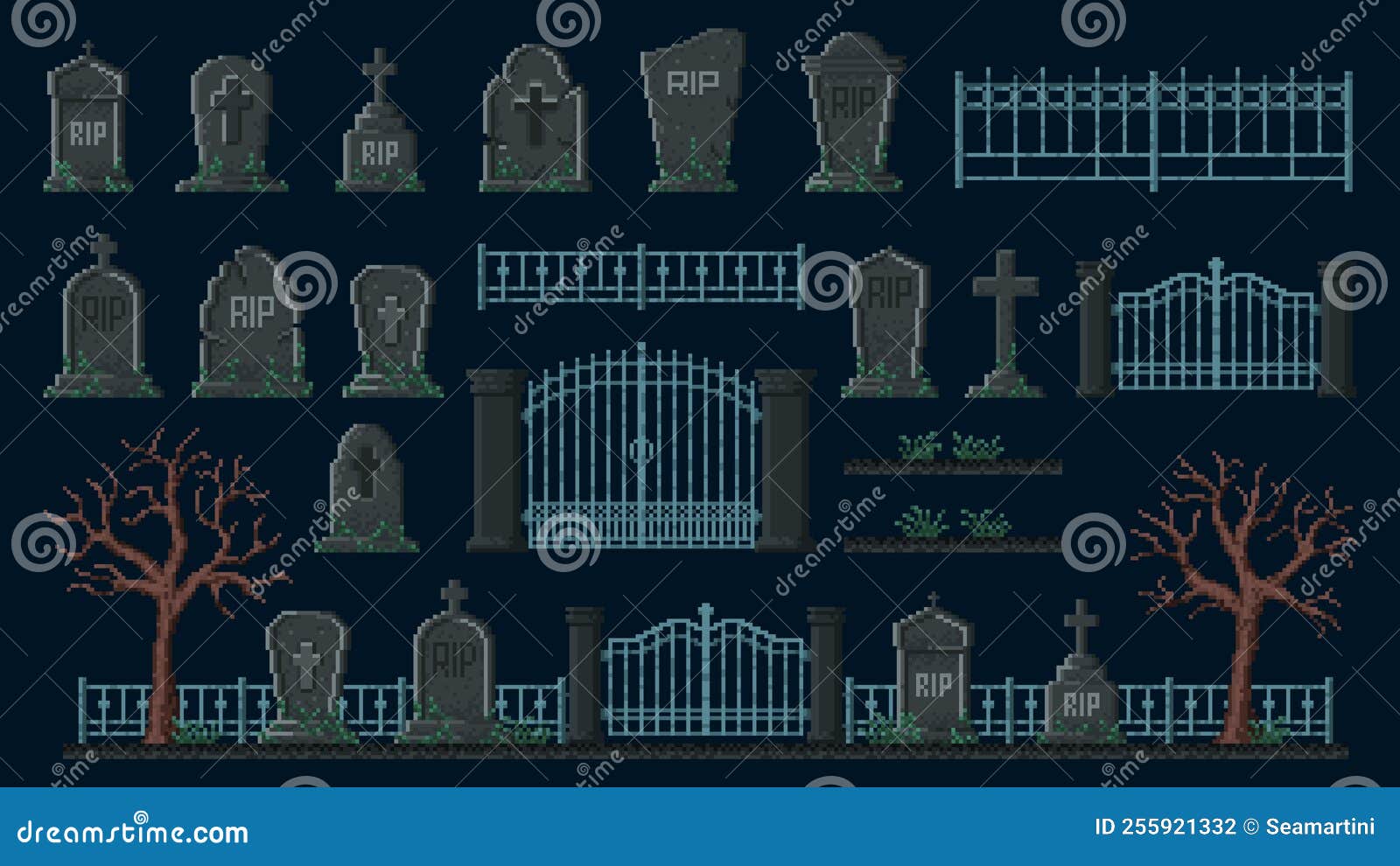 Cemetery 8 Bit Pixel Game Asset. Gravestone, Fence Stock Vector ... Cemetery 8 Bit Pixel Game Asset. Gravestone, Fence Stock Vector ...