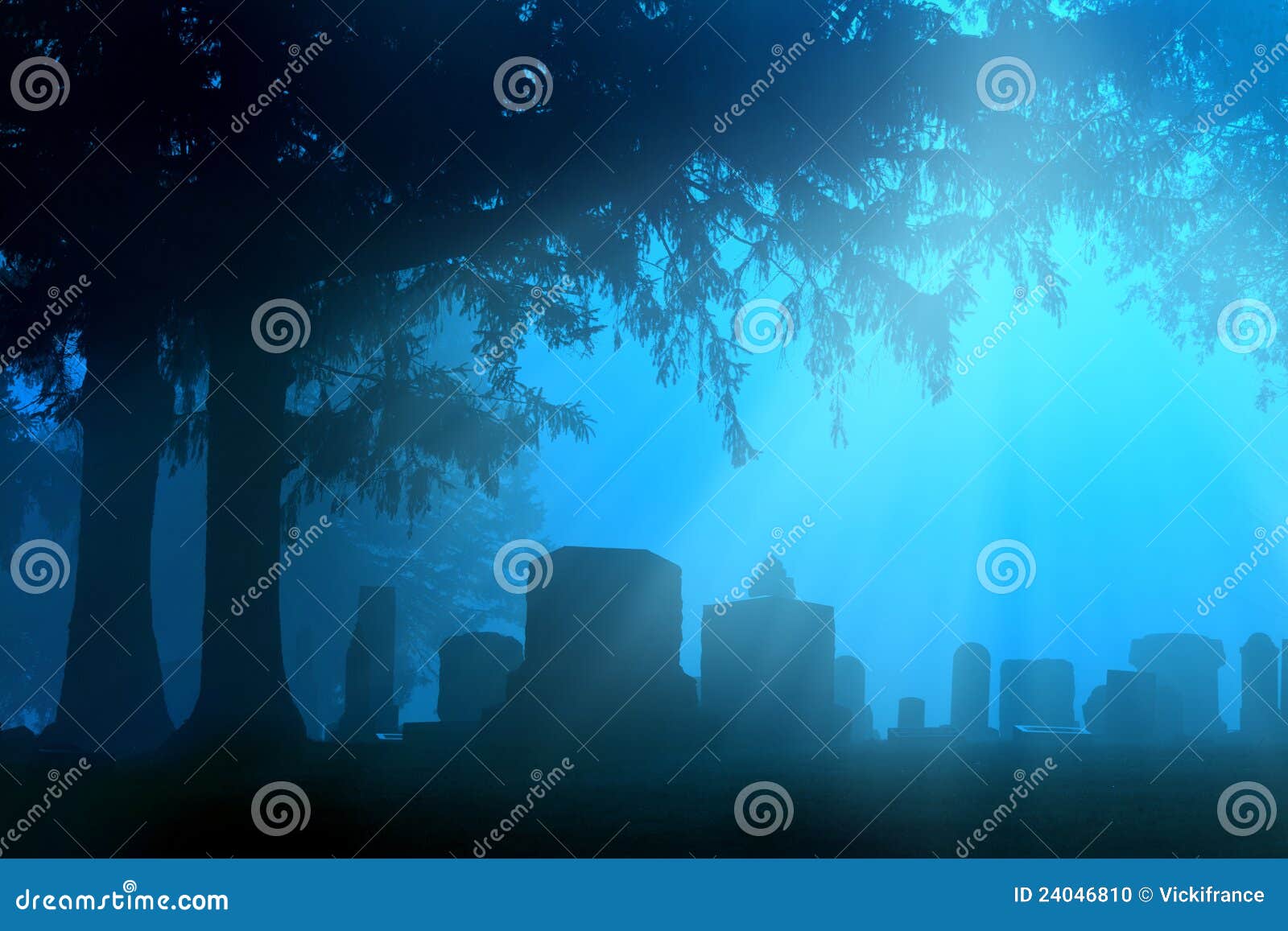Cemetery in blue fog stock photo. Image of foggy, spooky - 24046810