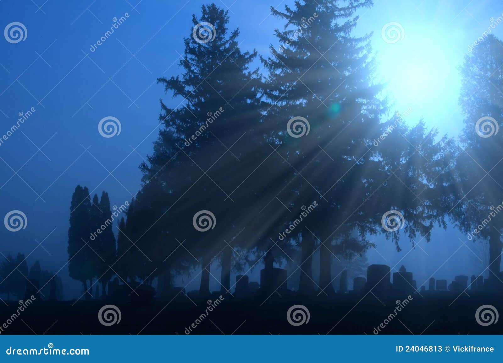 Cemetery in blue fog stock image. Image of graves, cemetery - 24046813