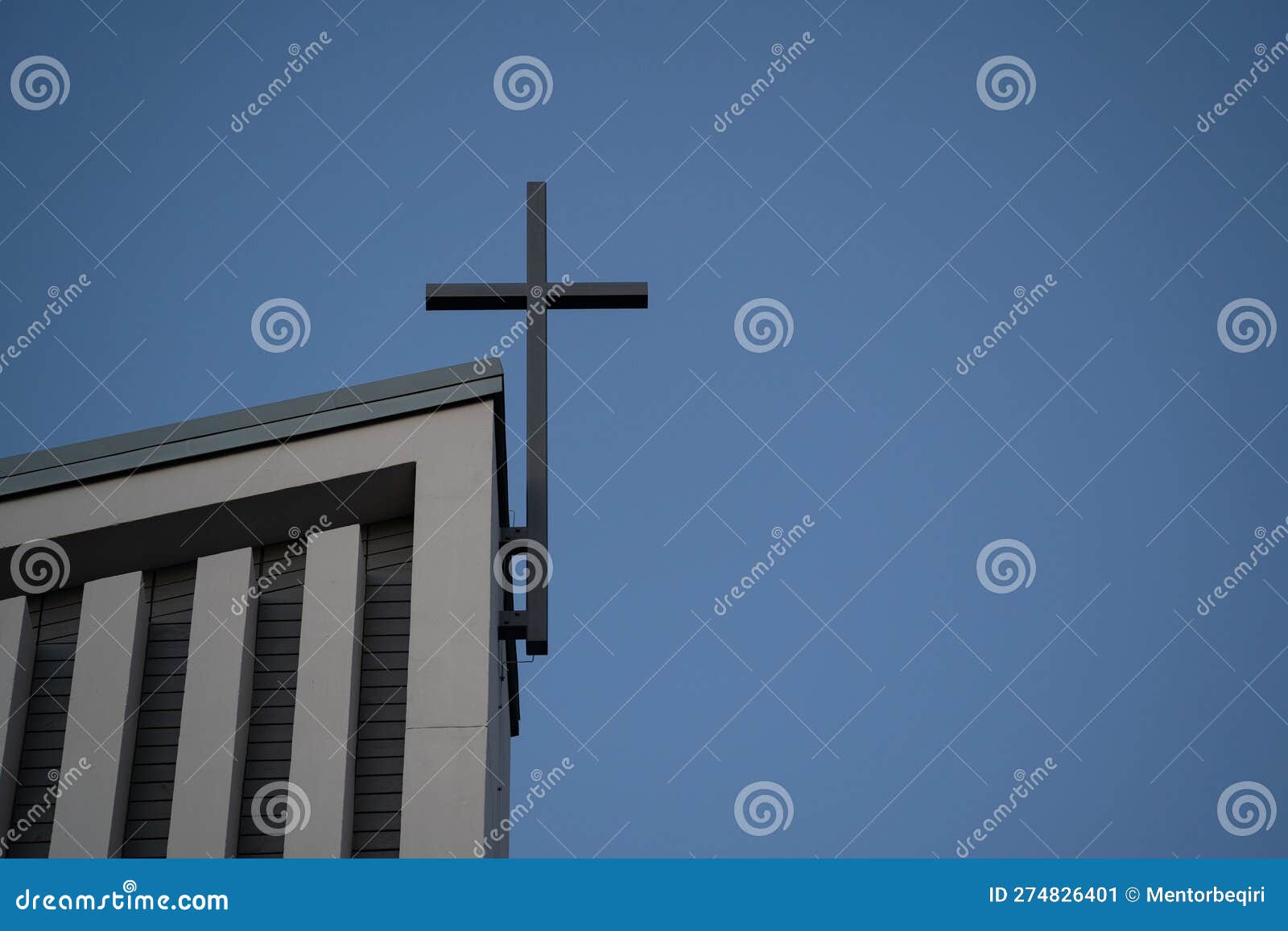 Cemetery Chapel with a Cross and Blue Evening Sky Stock Image - Image ...