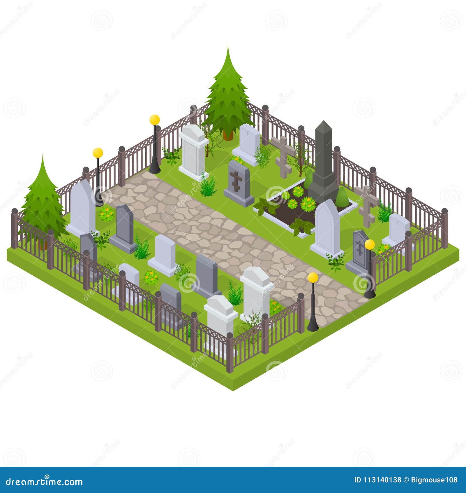 Cemetery Concept 3d Isometric View. Vector Stock Vector - Illustration ...