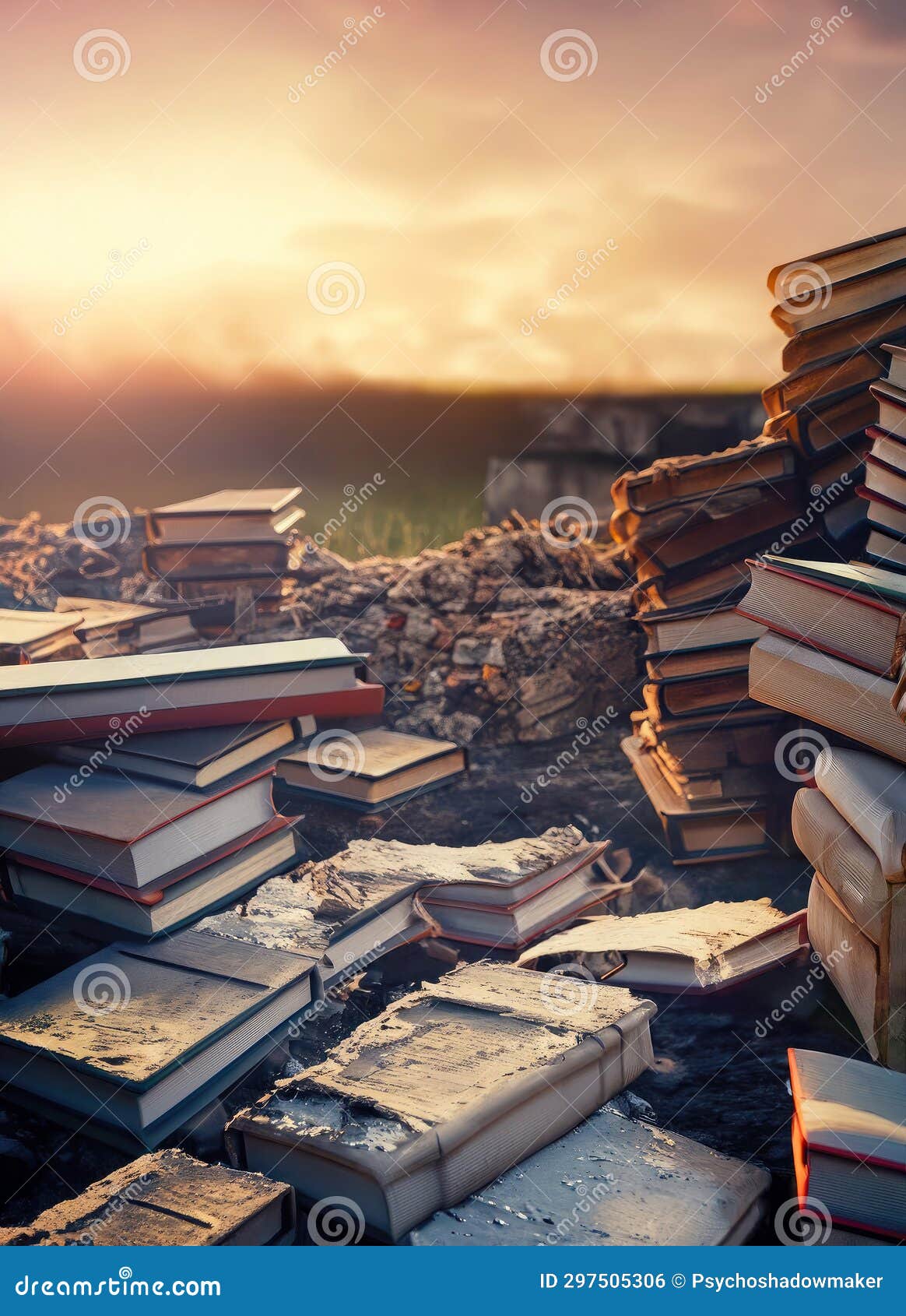 The Cemetery Of Forgotten Books With Stacks Of Thrown Textbooks In ...