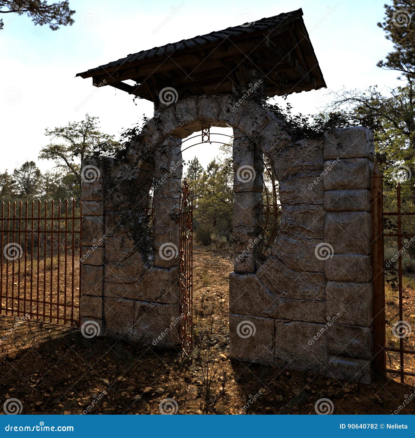 Cemetery Gate stock illustration. Illustration of landscape - 90640782