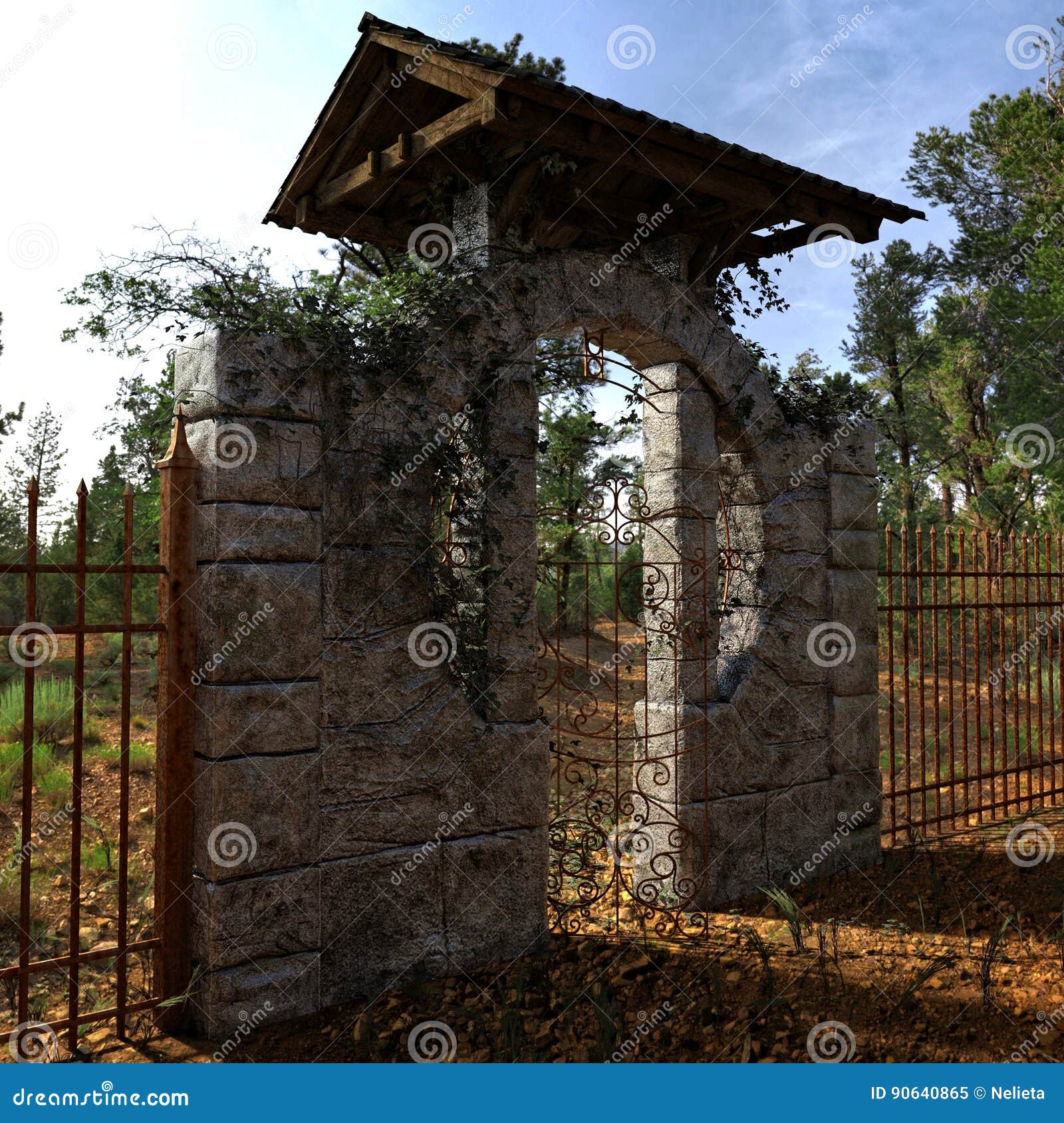 Cemetery Gate stock illustration. Illustration of open - 90640865