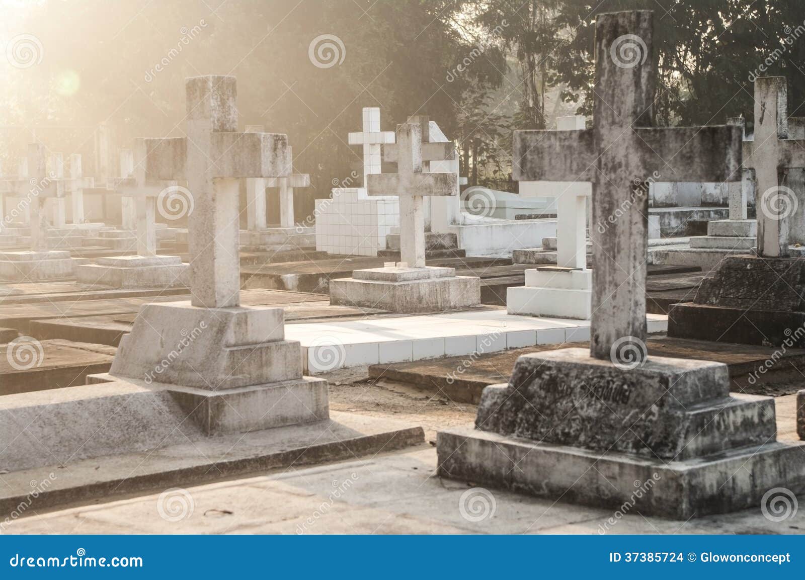 Cemetery Graveyard in the Morning Stock Photo - Image of ancient ...
