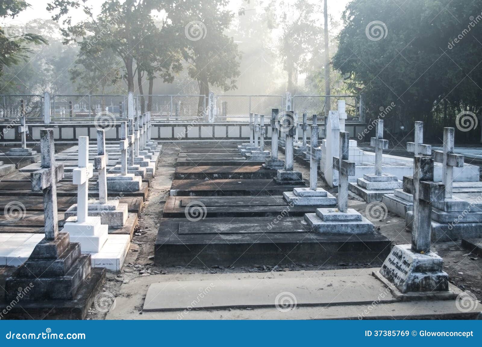 Cemetery Graveyard in the Morning Stock Image - Image of ancient ...