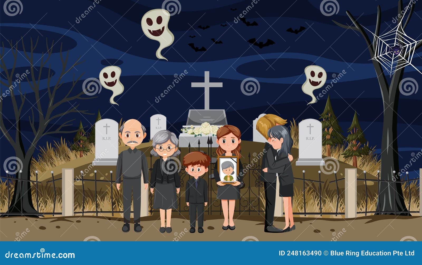 Cemetery Graveyard at Night Scene Stock Vector - Illustration of ...