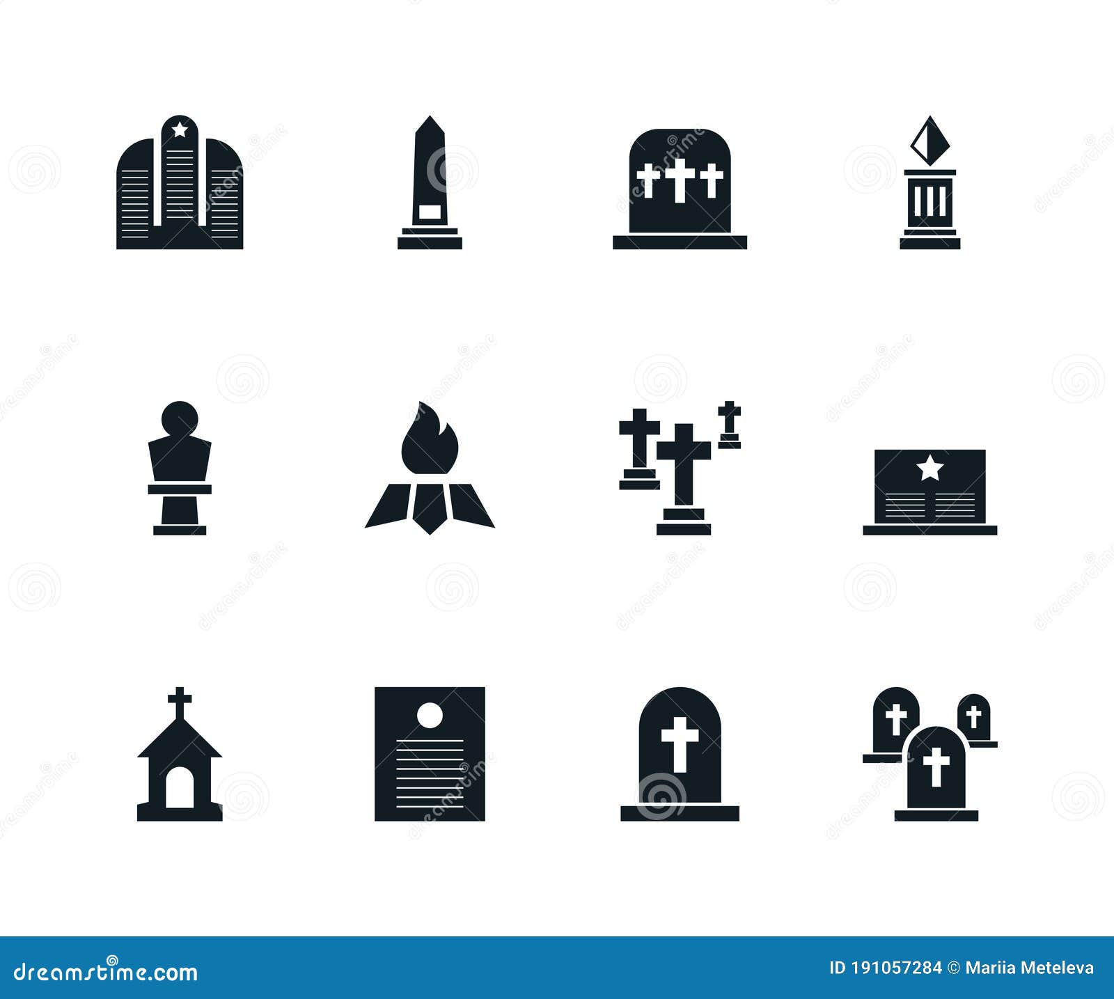 Cemetery Icons Set. Vector Black Funeral Icons. Flat Illustration Stock ...