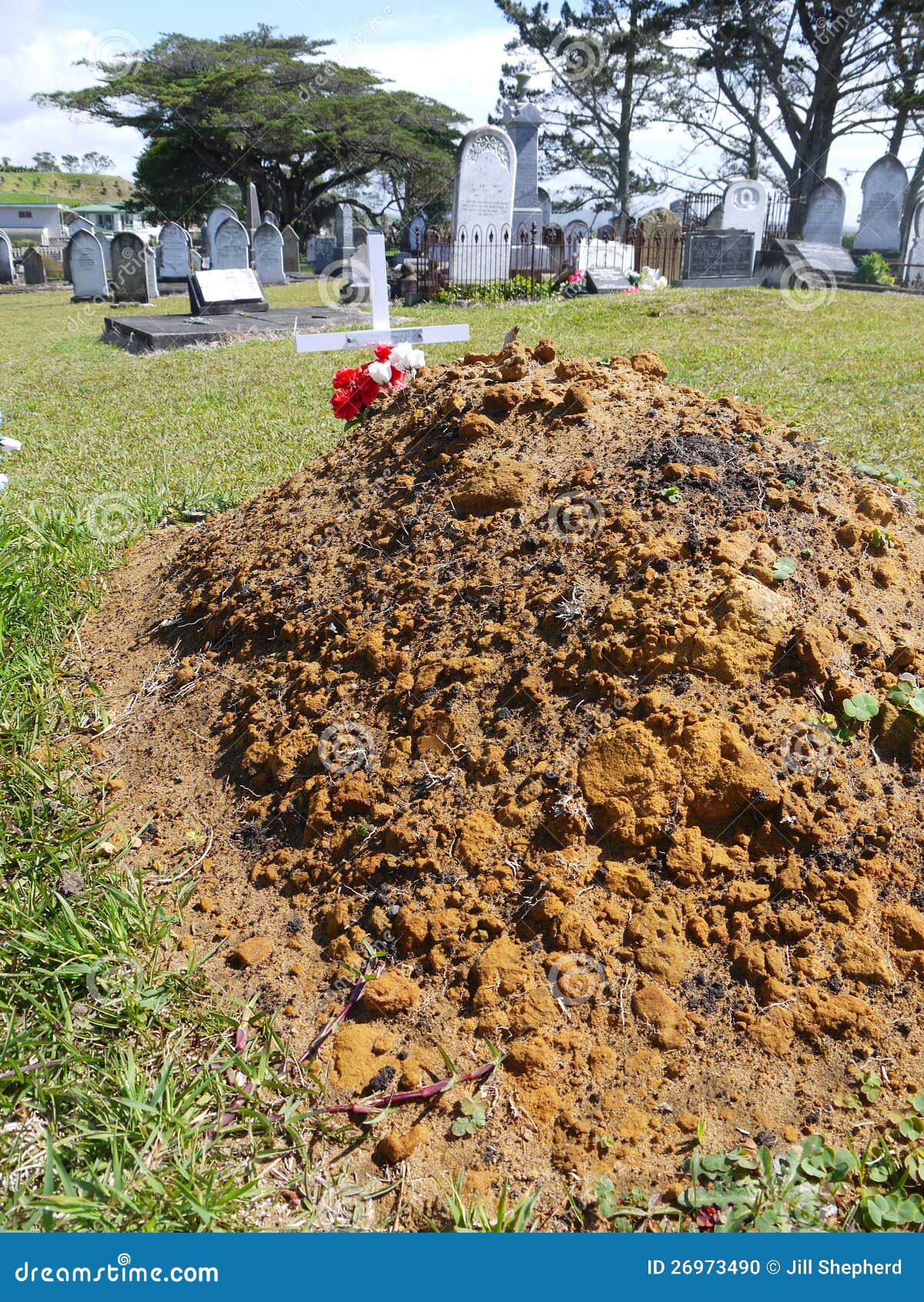 Cemetery: New Grave and Old Headstones Stock Photo - Image of graveyard ...