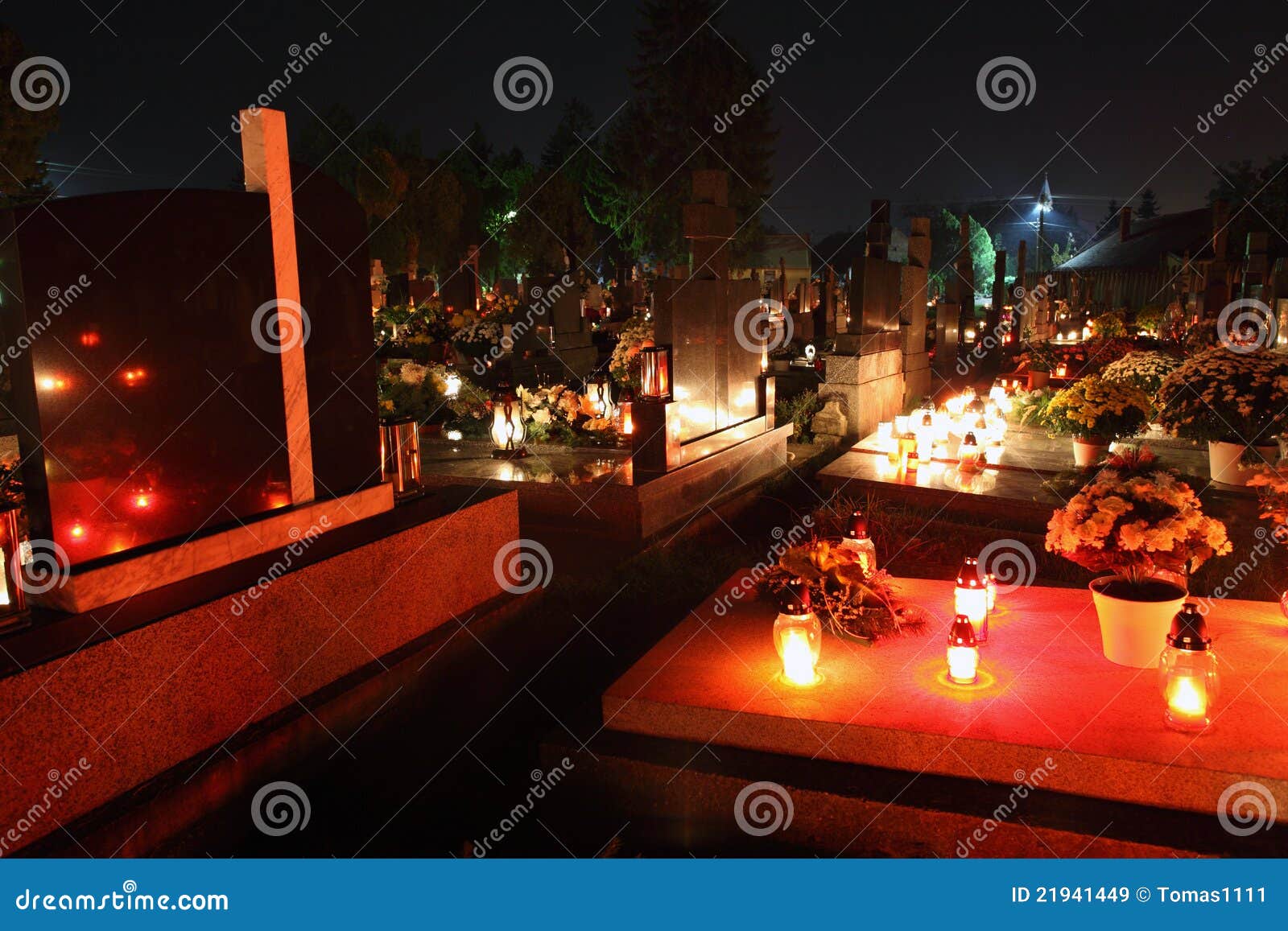Cemetery at night stock image. Image of candle, flame - 21941449