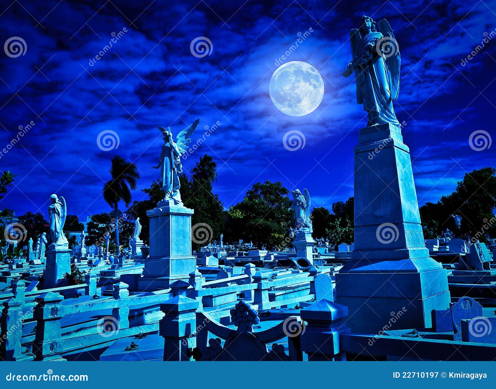 Cemetery at night stock image. Image of marble, catholicism - 22710197