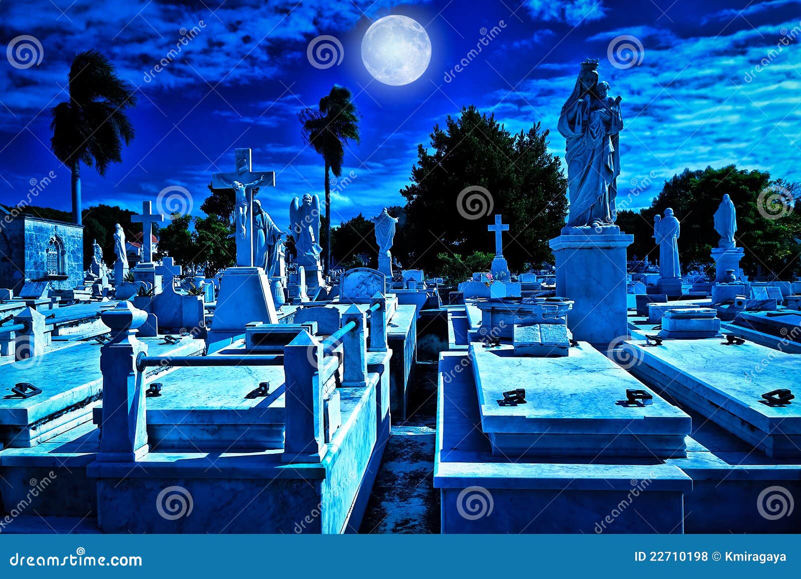 Cemetery at night with stock photo. Image of faith, catholicism - 22710198