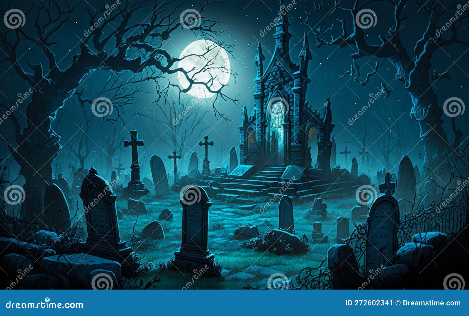 Cemetery at Night with Full Moon in the Background. Generative AI Stock ...