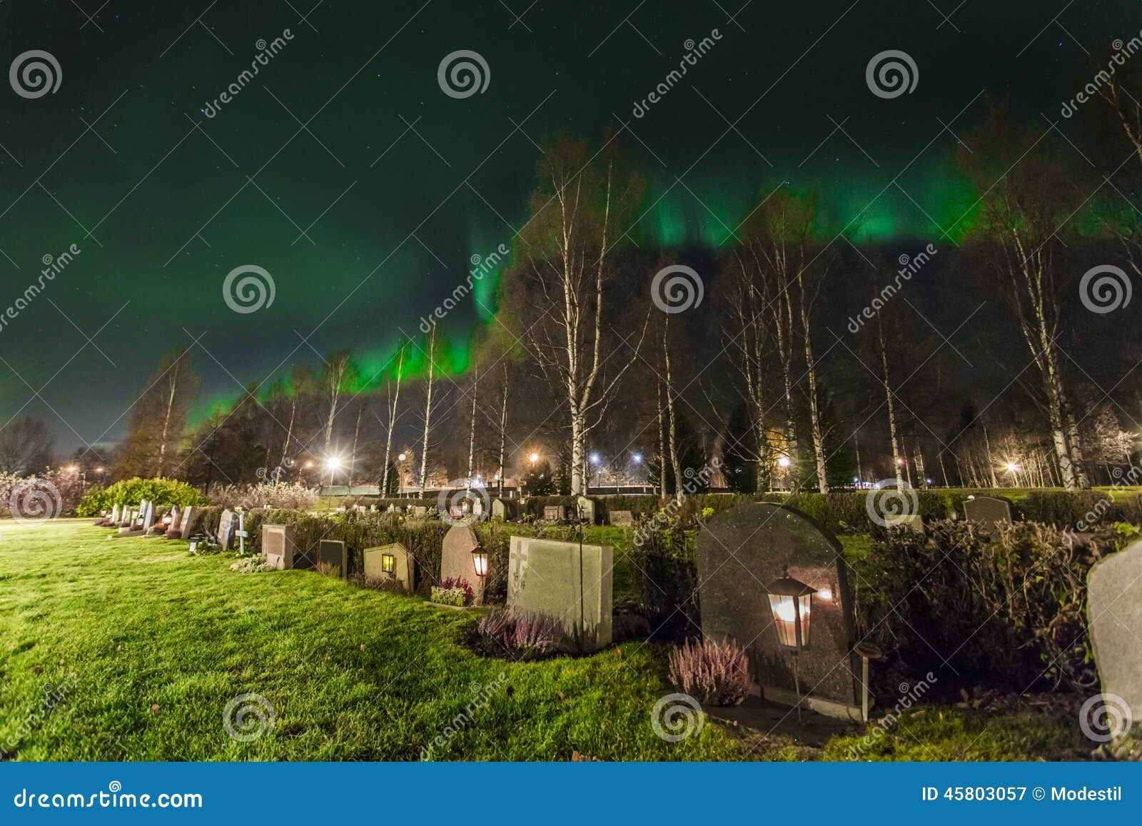 Cemetery - Northern Lights stock image. Image of father - 45803057