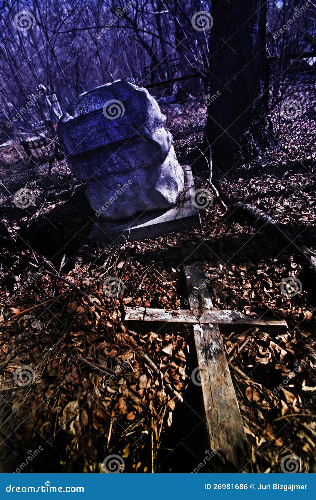 Cemetery in twilight stock photo. Image of graveyard - 26981686