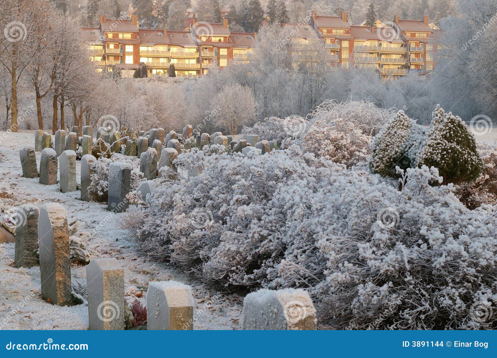 Cemetery in Winter stock photo. Image of markers, stones - 3891144