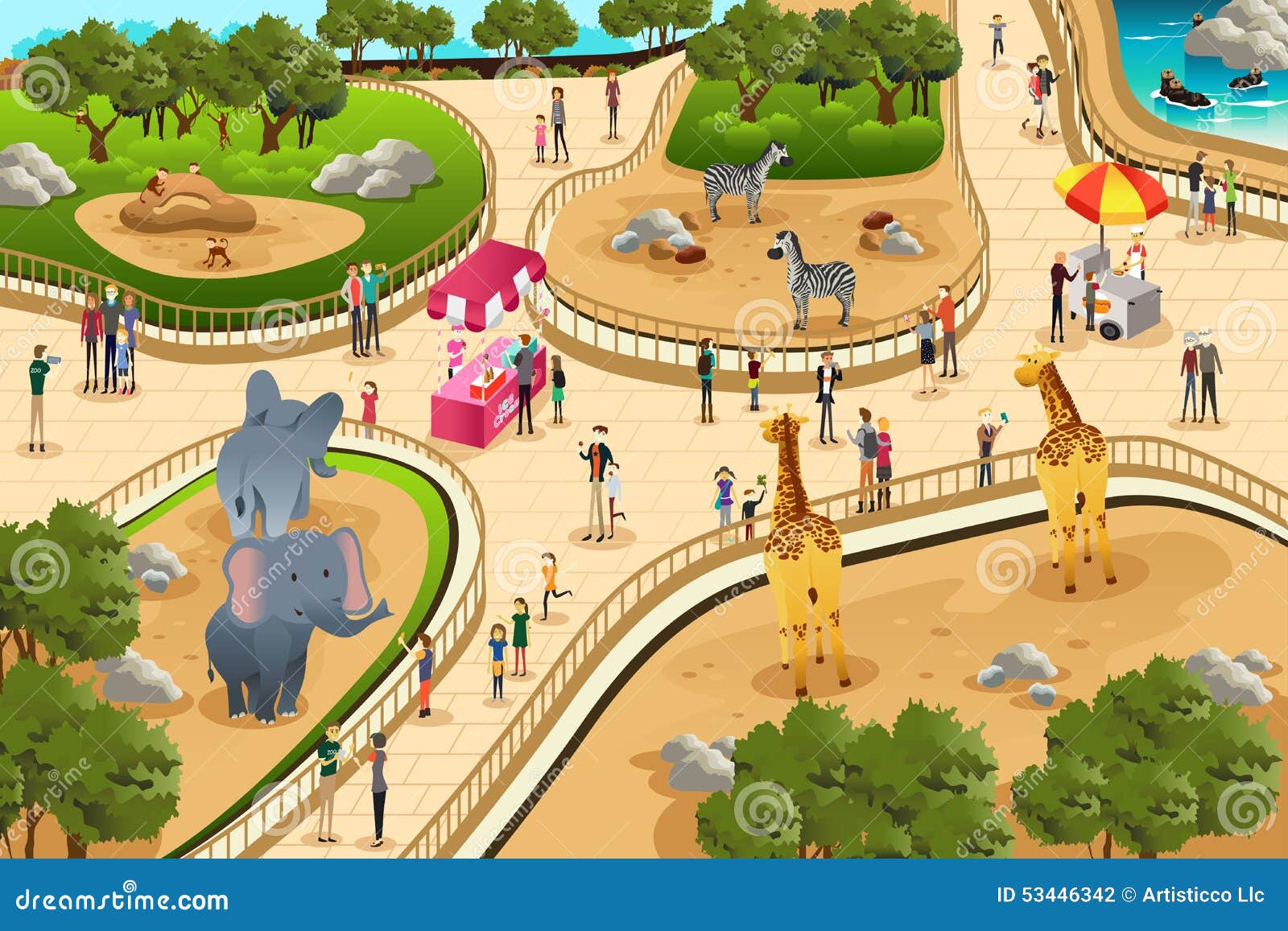 Cena Em Um Jardim Zoológico Ilustração do Vetor - Ilustração de lazer ...