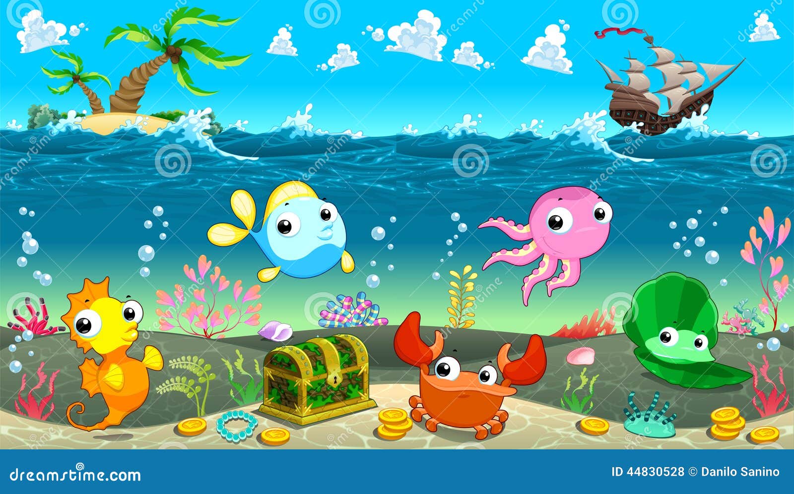 Cena engraçada sob o mar ilustração do vetor. Ilustração de infância ...