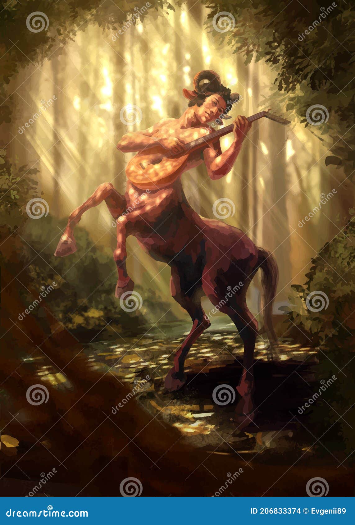 Centaur Play on Guitar in Forest Stock Illustration - Illustration of ...