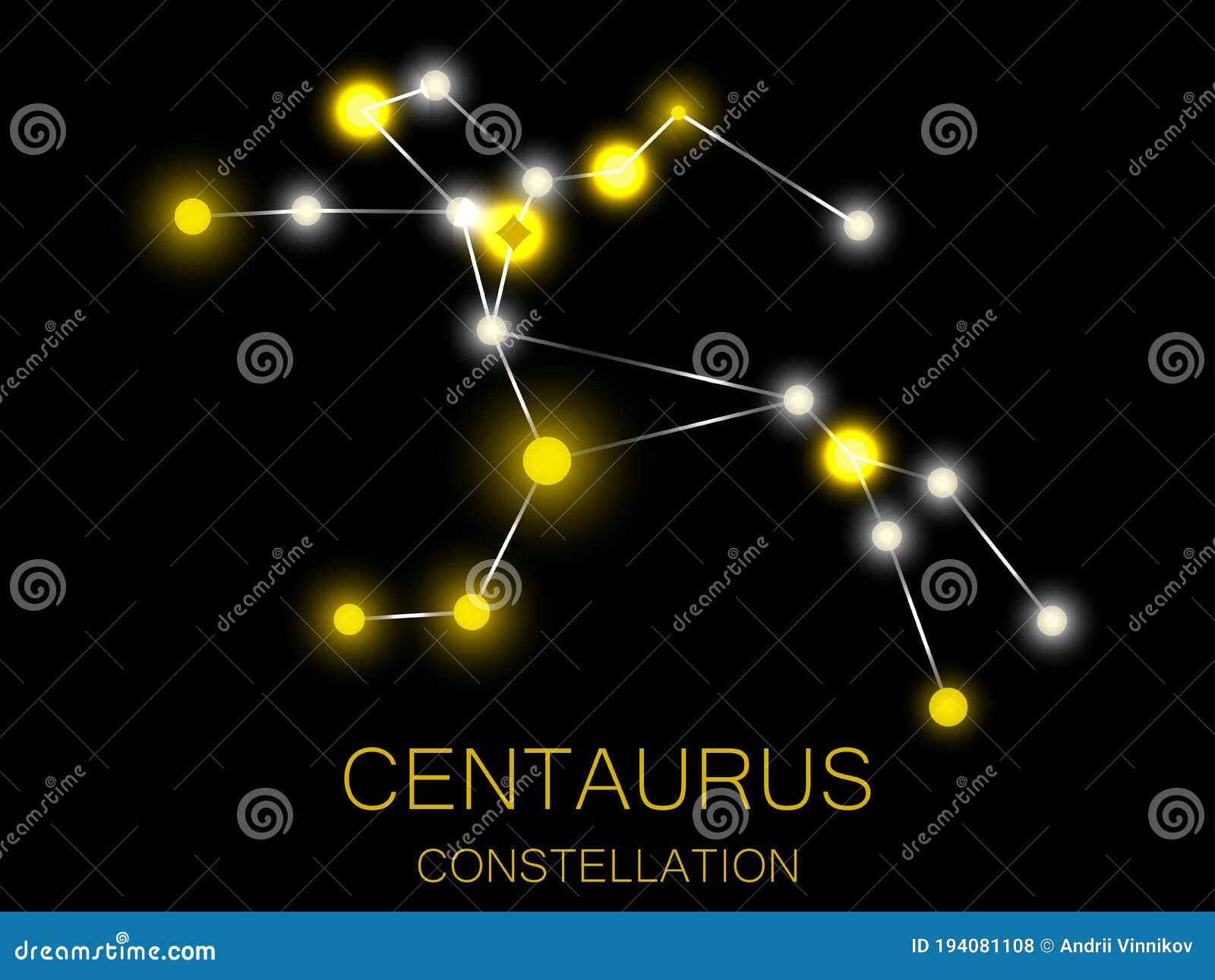 Centaurus Constellation. Bright Yellow Stars in the Night Sky. a ...