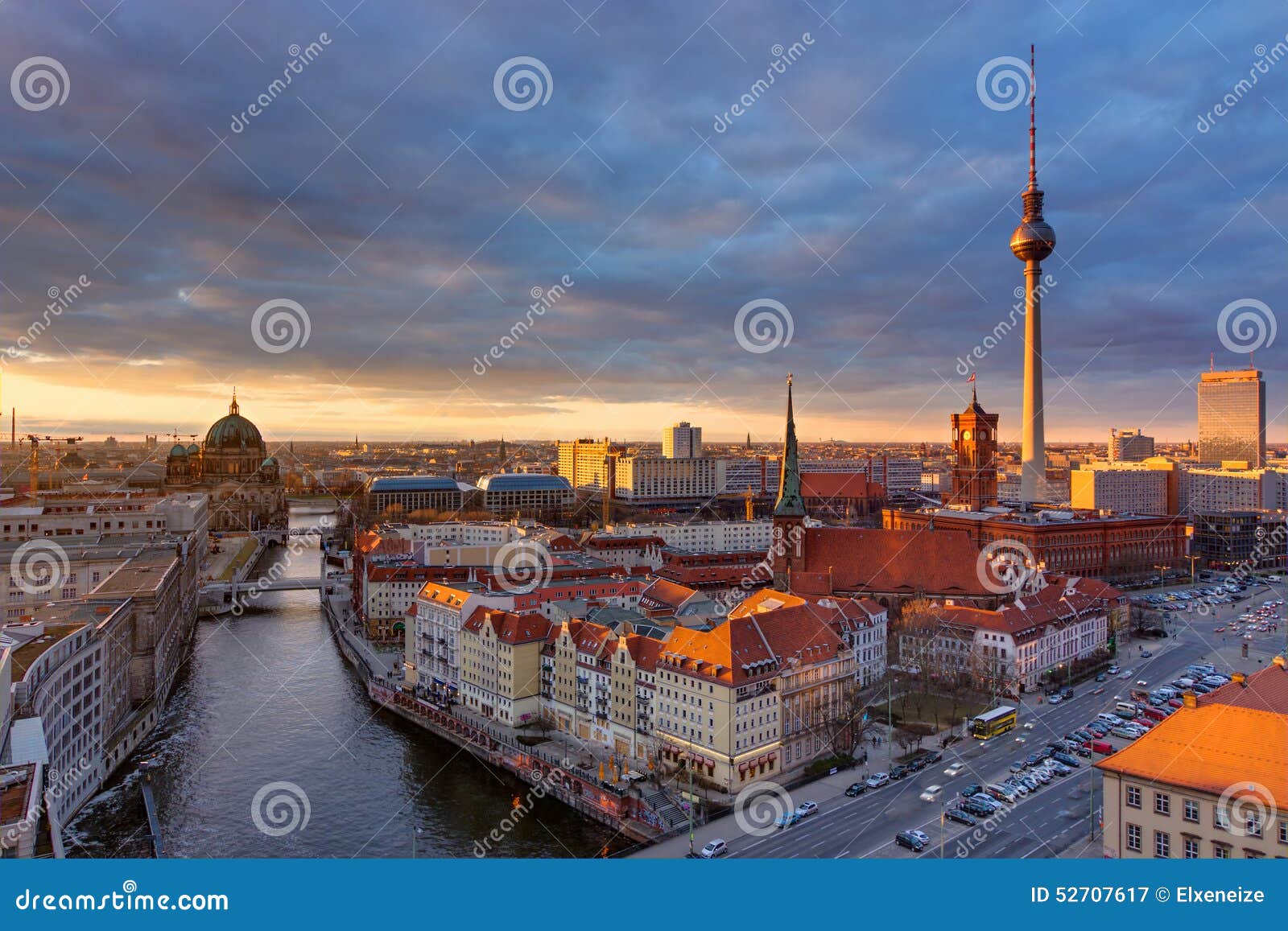 The Center of Berlin at Sunset Stock Image - Image of road, germany ...