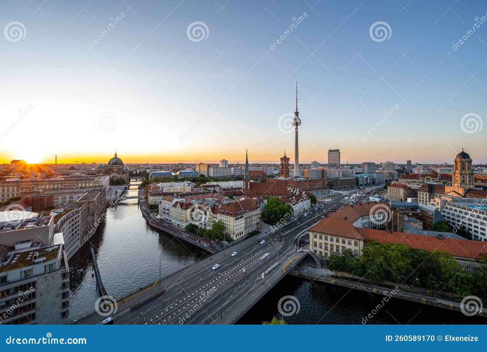 The Center of Berlin at Sunset Stock Photo - Image of fernsehturm ...