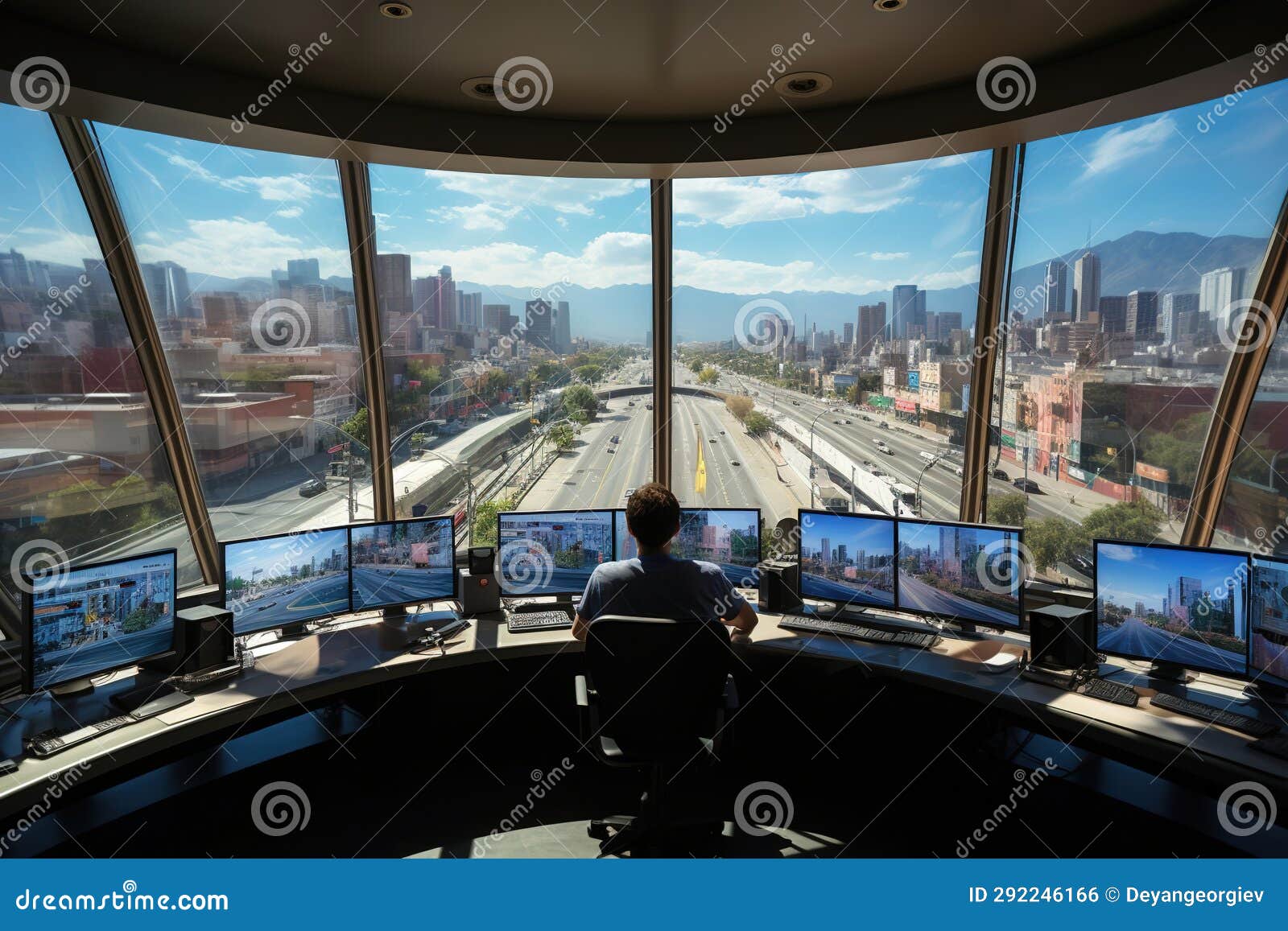 Center with Computers for Traffic Control in the City. Room Filled with ...