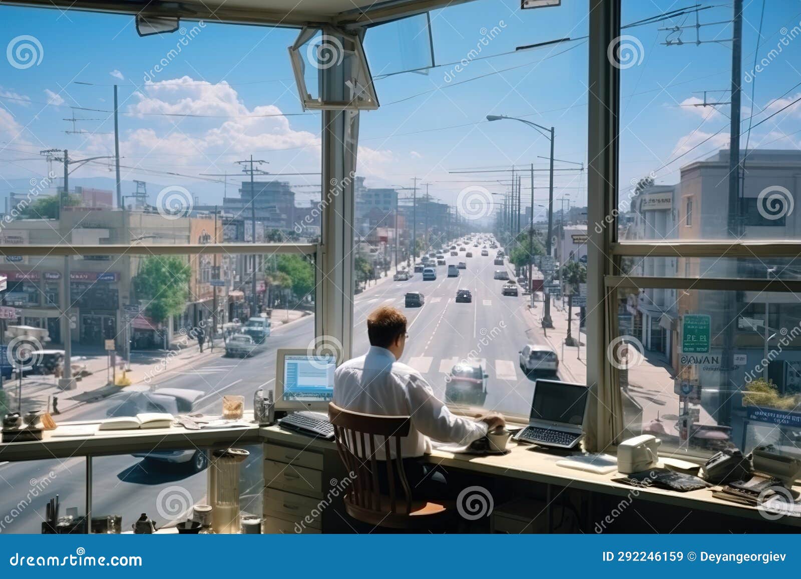 Center with Computers for Traffic Control in the City. Room Filled with ...