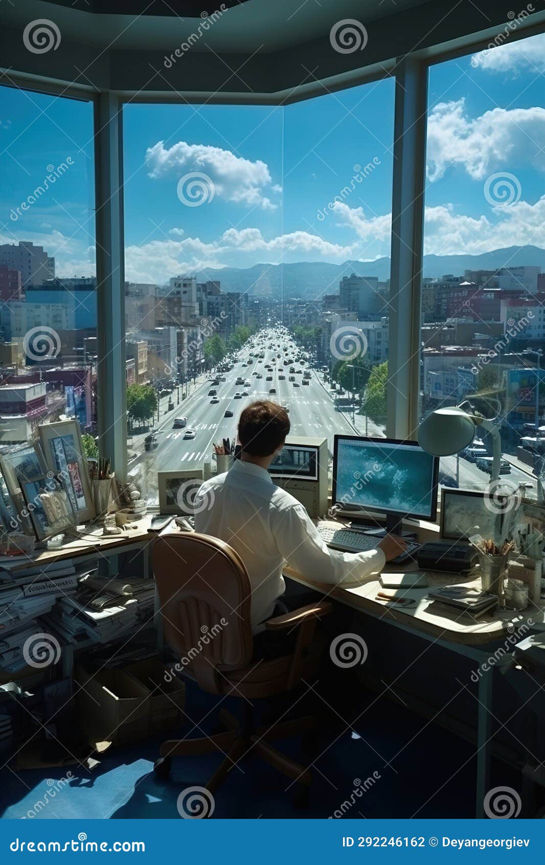 Center With Computers For Traffic Control In The City. Room Filled With ...