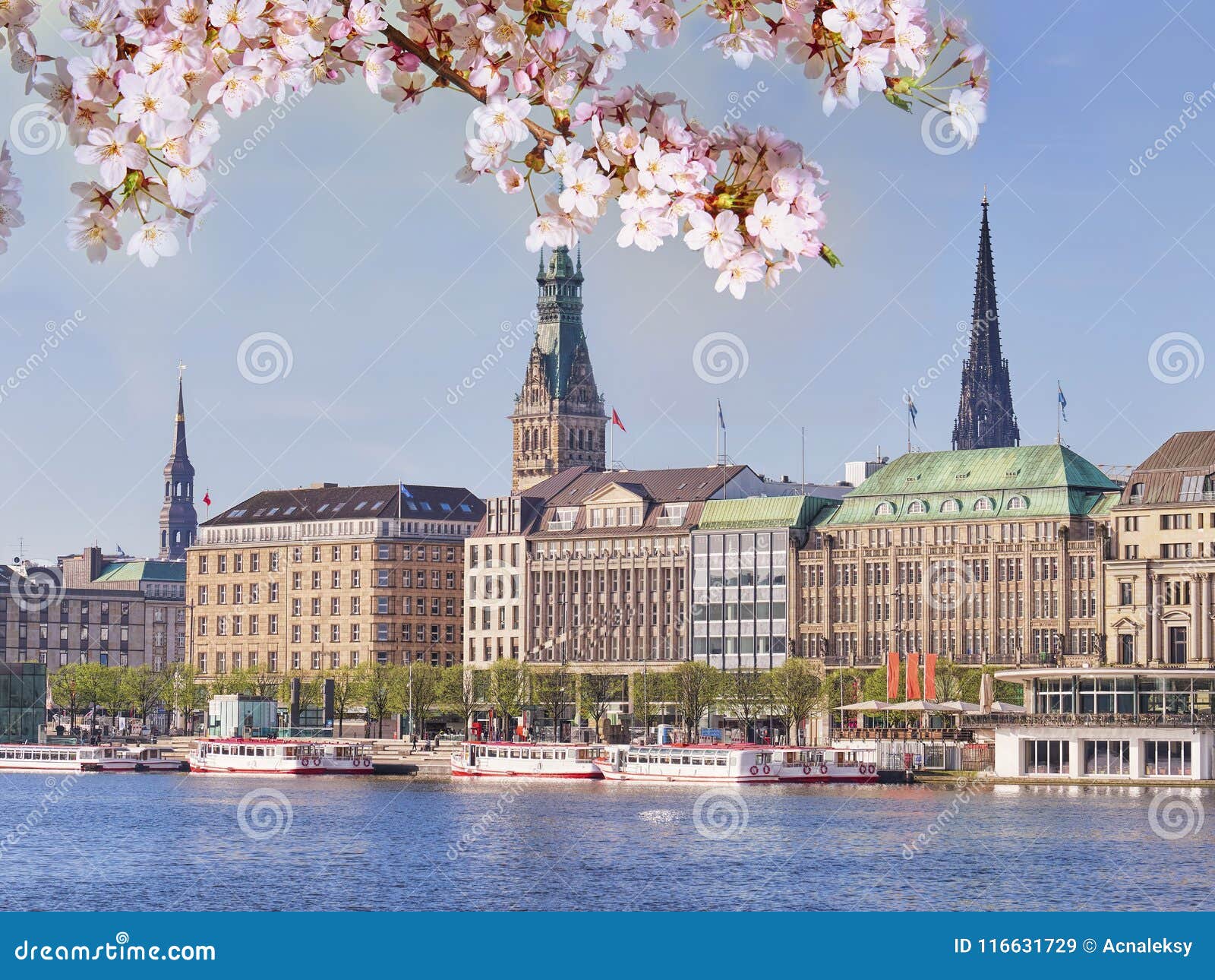 Center of Hamburg City in Springtime Stock Image - Image of europe ...