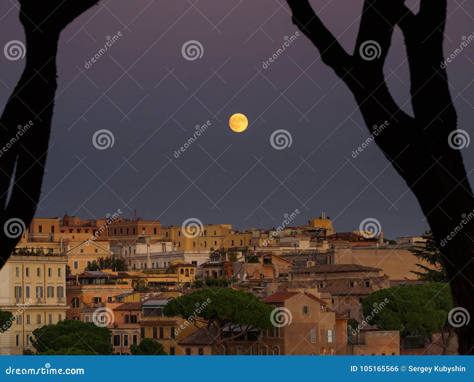 Center of Rome and Full Moon Stock Photo - Image of cityscape, moon ...